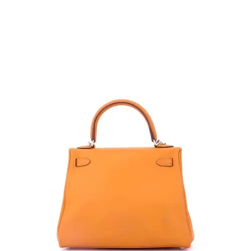 Hermès Kelly Handbag Orange Swift With Palladium Hardware 25