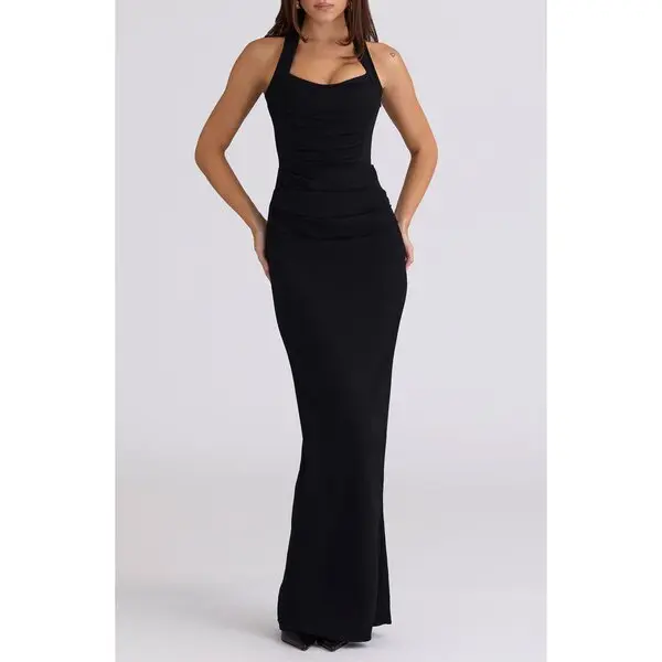 House Of Cb Sahar Halter Maxi Dress - Black