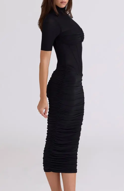 House Of Cb Sorrel Corset Stretch Mesh Midi Dress