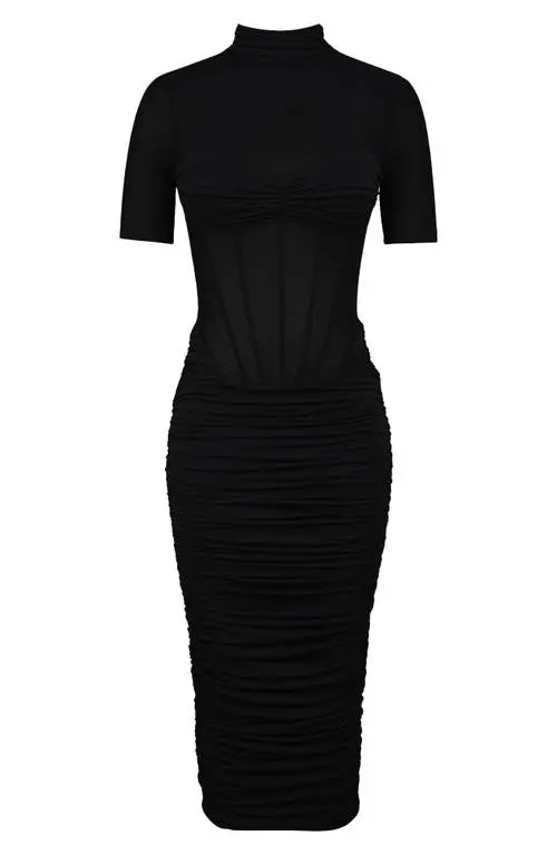 House Of Cb Sorrel Corset Stretch Mesh Midi Dress