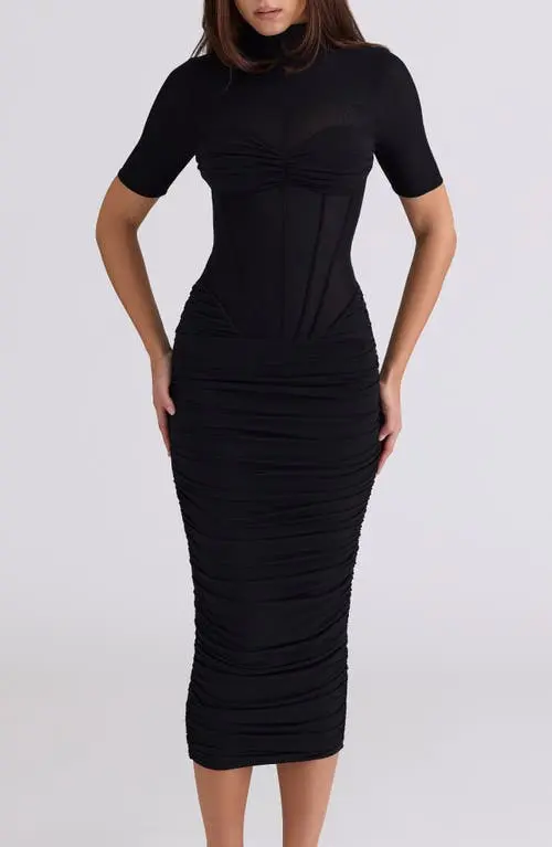 House Of Cb Sorrel Corset Stretch Mesh Midi Dress