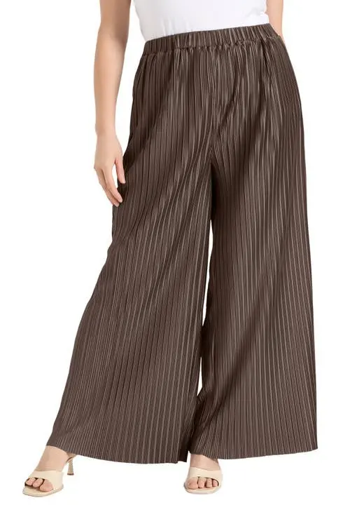 JUNE + VIE Plisse High-rise Straight Leg Pants - Potting Soil