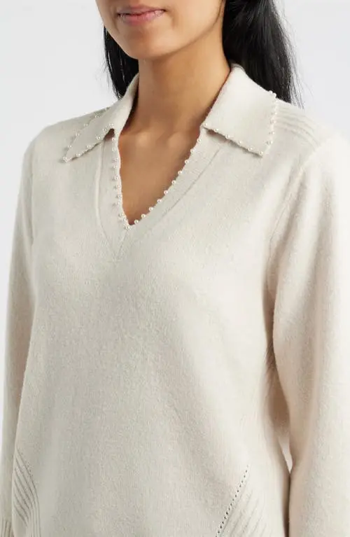 Wit & Wisdom Bead Trim Collared Sweater - Winter Pearl