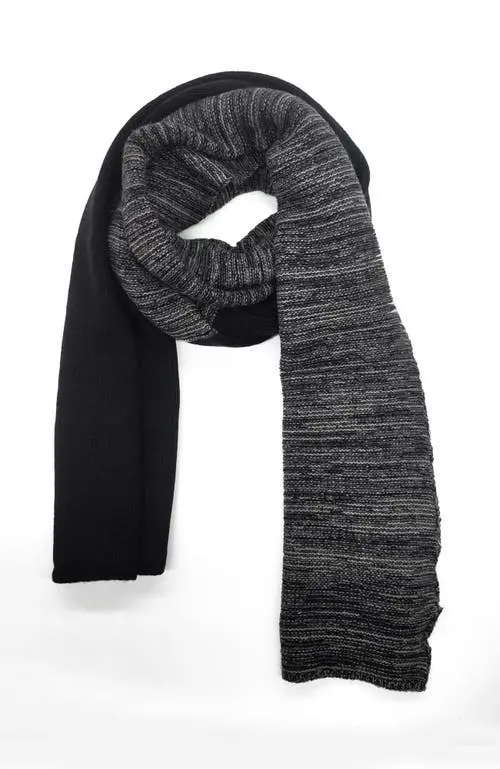 Portolano Cashmere Scarf In Solid And Tweed Pattern - Black/grey