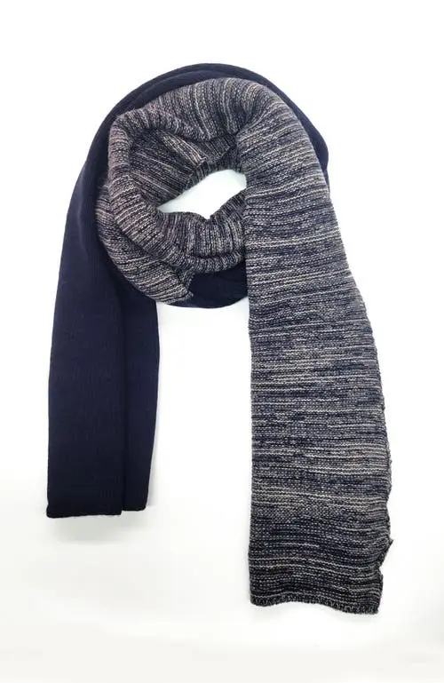 Portolano Cashmere Scarf In Solid And Tweed Pattern - Navy/brown