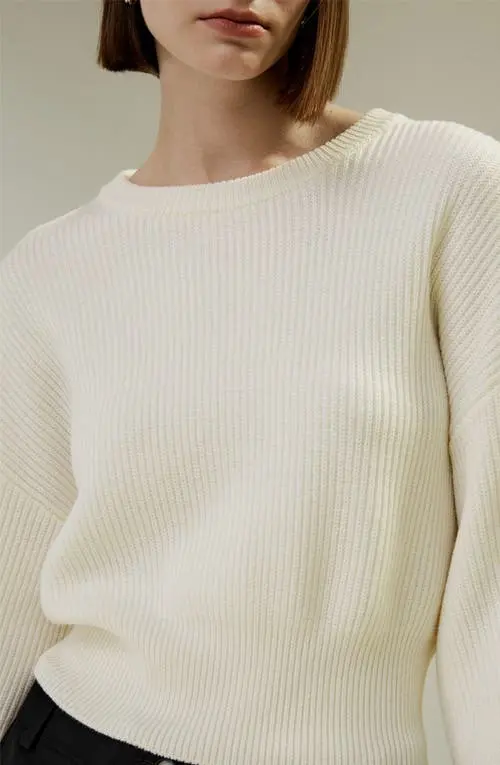 Lilysilk Round Neck Drop-shoulder Merino Wool Sweater - White