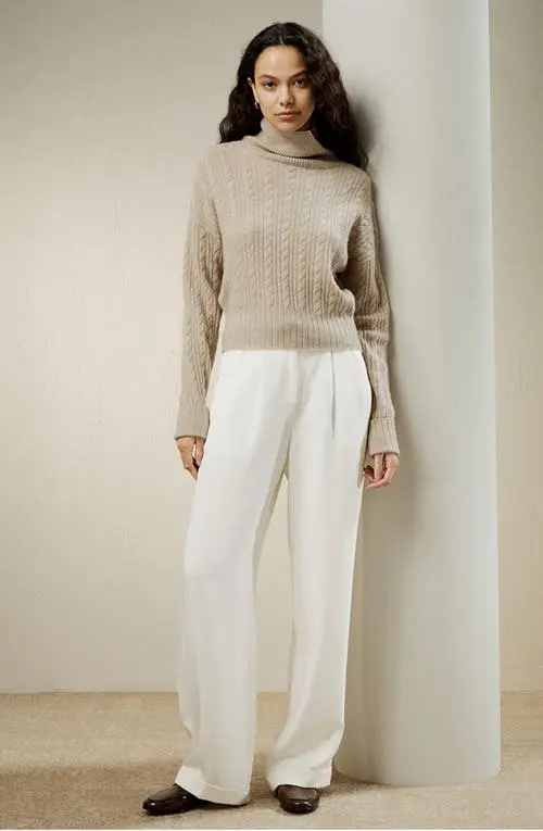 Lilysilk Classic Cable Knit Turtleneck Sweater