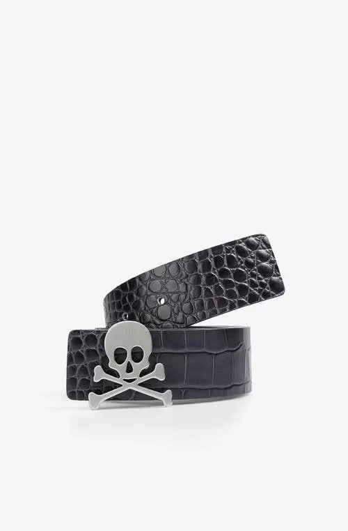 SCALPERS Leather Belt With Metallic Detail - Darkgrey