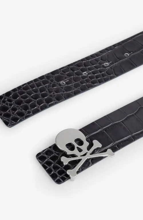SCALPERS Leather Belt With Metallic Detail - Darkgrey