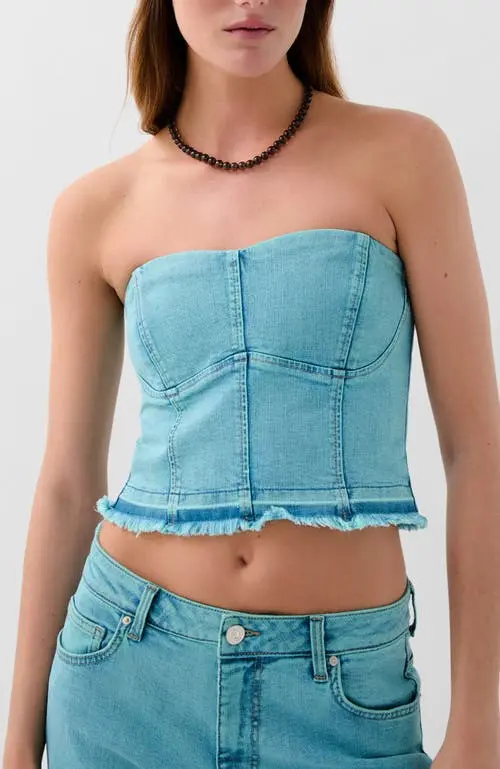 SCALPERS Ques Corse Denim Corset Top - Turquoise