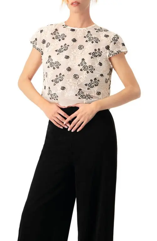 IVONNE Floral Embroidered See-through Crop Top - Natural