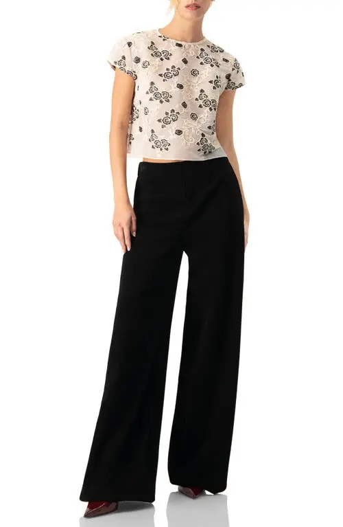 IVONNE Floral Embroidered See-through Crop Top - Natural