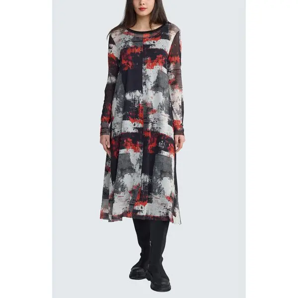 LUUKAA Aislinn Printed Mesh Midi Dress