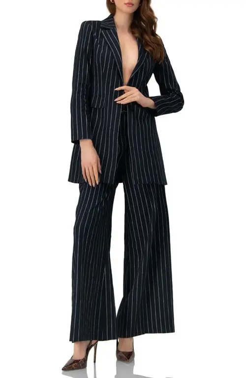 IVONNE Striped Blazer With Patch Pockets