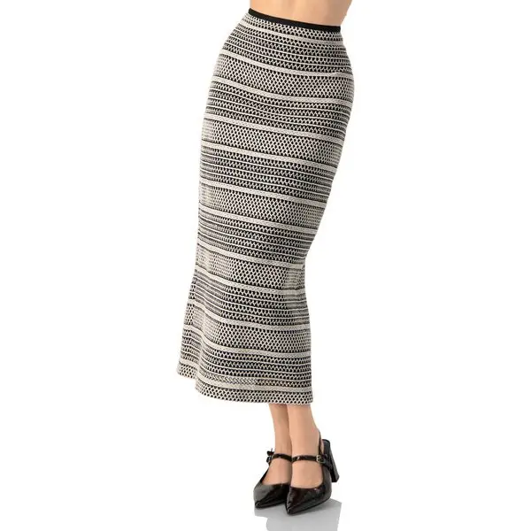 IVONNE Knitted Geometric Pencil Midi Skirt