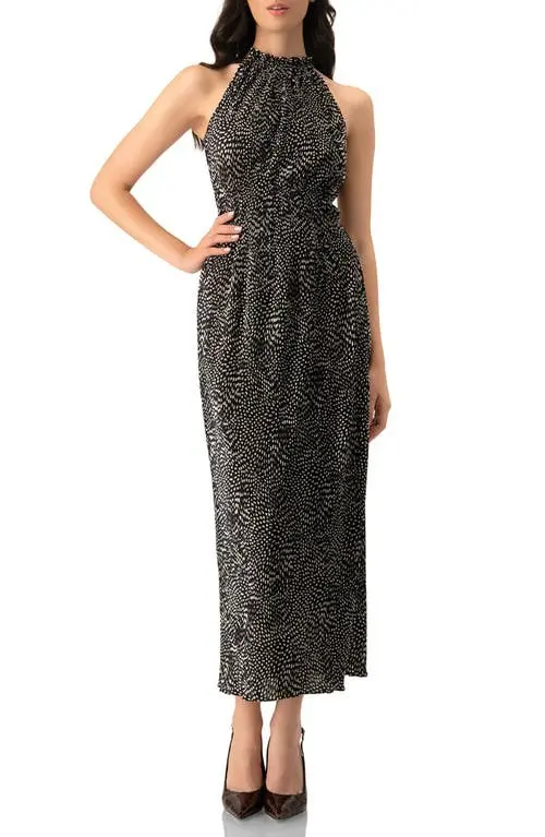 IVONNE Pleated Polka Dot Maxi Dress