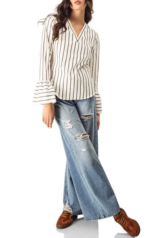 IVONNE Striped V-neck Shirt