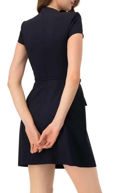 Ivonne A-Line Short Dress With Belt - Navy Blue | Editorialist