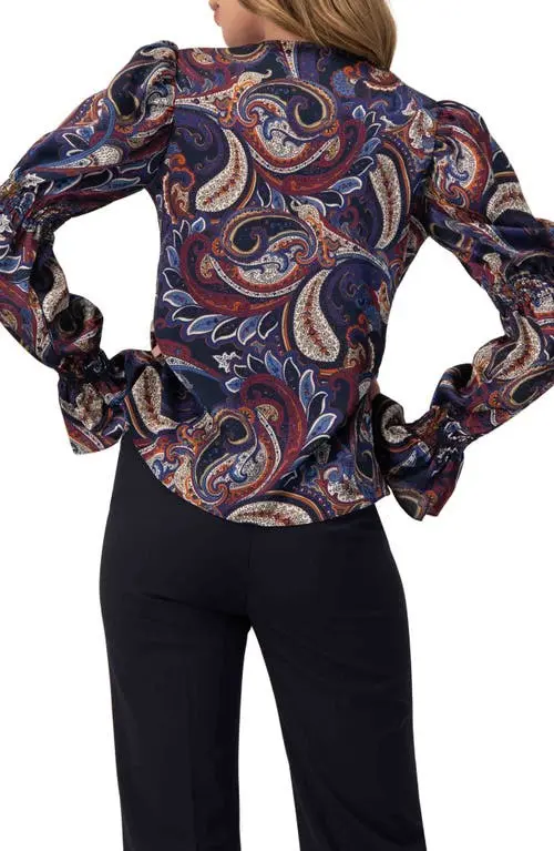 IVONNE V-neck Paisley Printed Shirt With Smocked Sleeves
