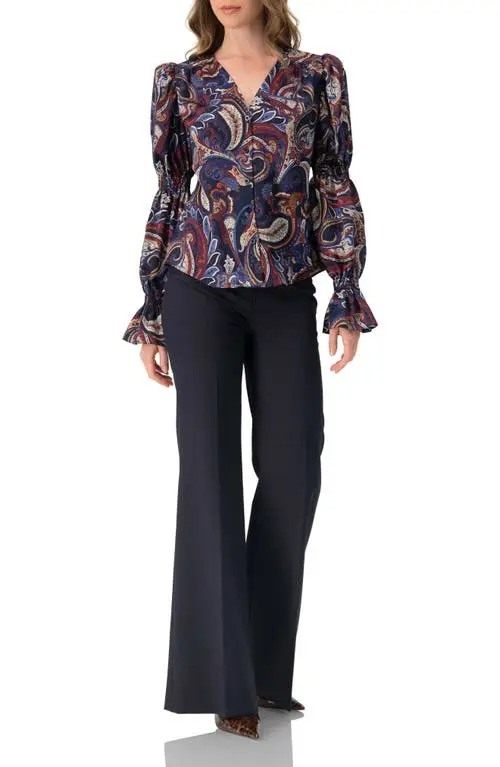 IVONNE V-neck Paisley Printed Shirt With Smocked Sleeves