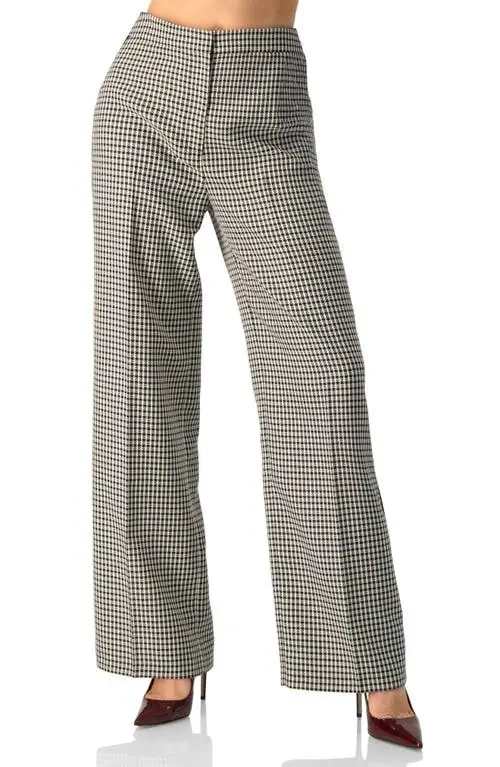 IVONNE Checkered Wide-leg Trousers - Black