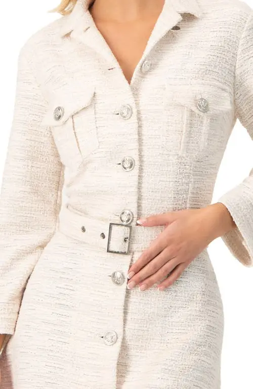 IVONNE Tweed Button Down Belted Midi Dress