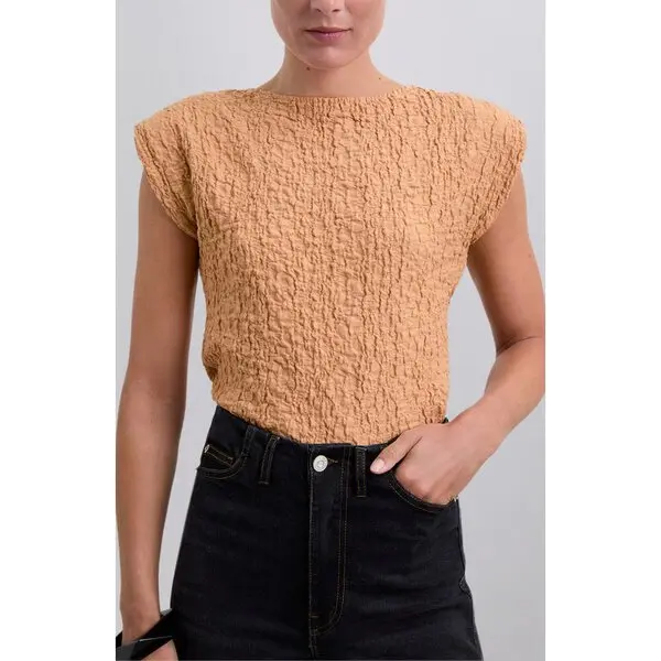 SCALPERS Crinkle Padded Tee - Peach