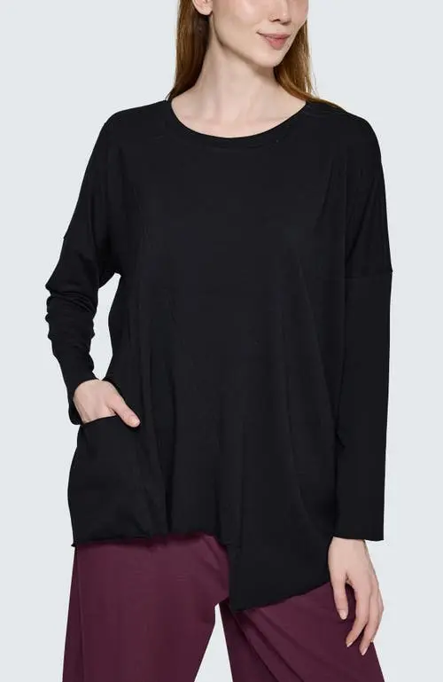 LUUKAA Asymmetrical Hem Cotton Jersey Blouse - Black