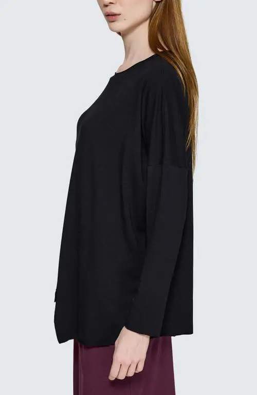 LUUKAA Asymmetrical Hem Cotton Jersey Blouse - Black