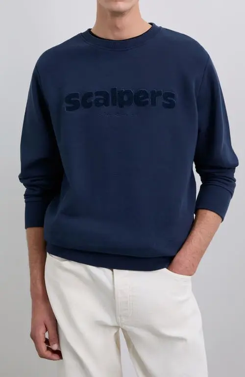 SCALPERS Terry Sweatshirt With Embroidered Skull - Navy