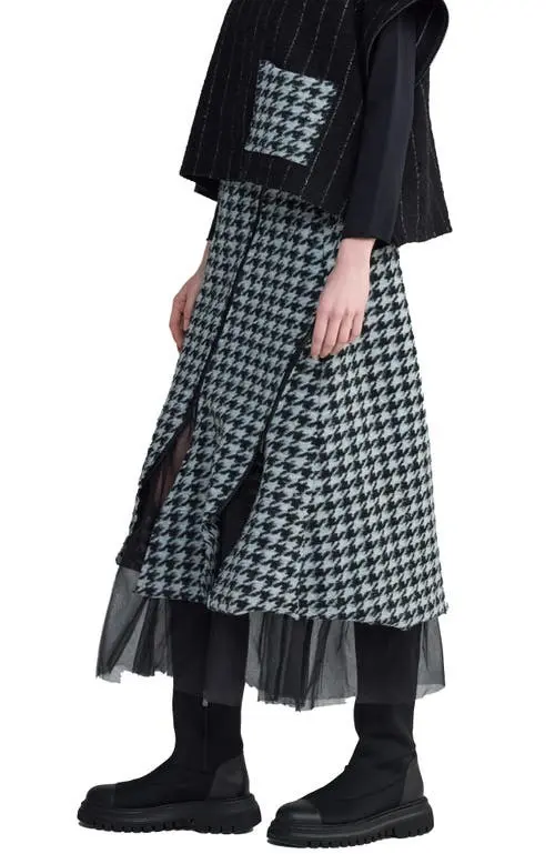 LUUKAA Houndstooth Wool-blend Felt Midi Skirt