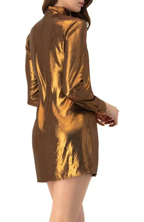 IVONNE Long Sleeve Keyhole Neckline Satin Mini Dress