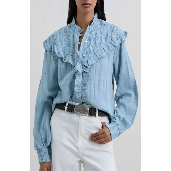 SCALPERS Ruffle Collared Shirt - Lightblue