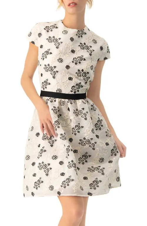 IVONNE Floral Embroidered A-line Mini Dress - Natural