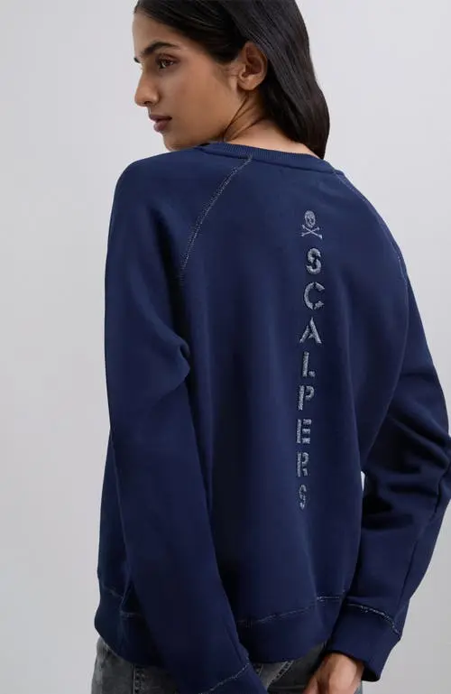 SCALPERS Vertical Logo Cotton Sweatshirt - Navy