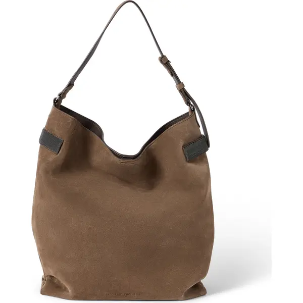 Brunello Cucinelli Suede Hobo Bag - Bark