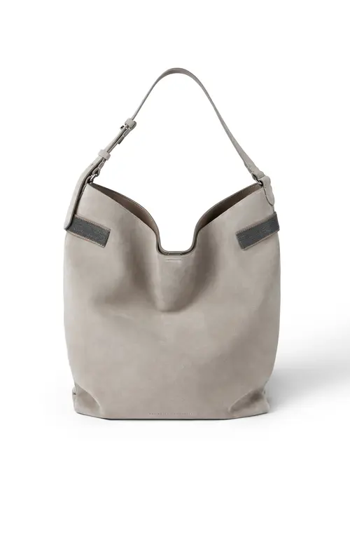 Brunello Cucinelli Suede Hobo Bag - Light Grey