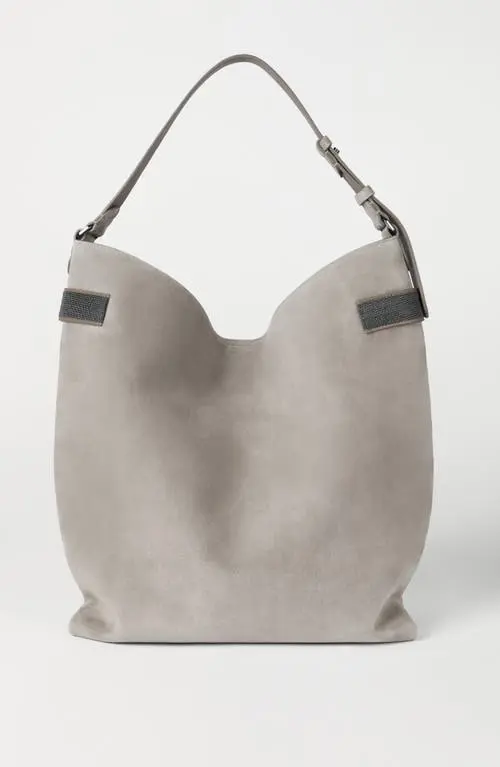 Brunello Cucinelli Suede Hobo Bag - Light Grey