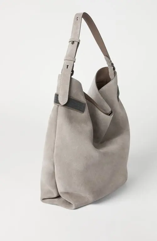 Brunello Cucinelli Suede Hobo Bag - Light Grey