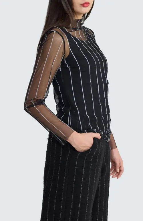 LUUKAA Eisley Striped Mesh Blouse - Black Ecru