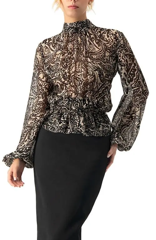 IVONNE High Neck Paisley Print Blouse - Black