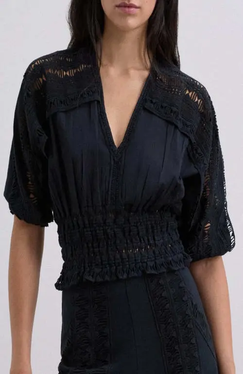 SCALPERS Lace Embroidered Cotton Top - Black