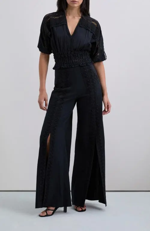 SCALPERS Lace Embroidered Cotton Top - Black