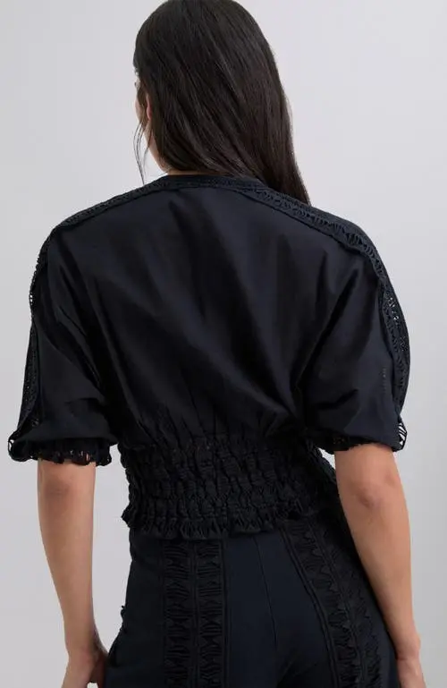 SCALPERS Lace Embroidered Cotton Top - Black