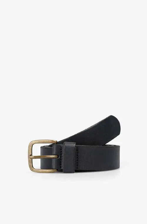 SCALPERS Leather Belt With Skull Detail - Navy