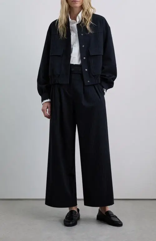 SCALPERS Pinstripe Bomber Jacket - Navystripes