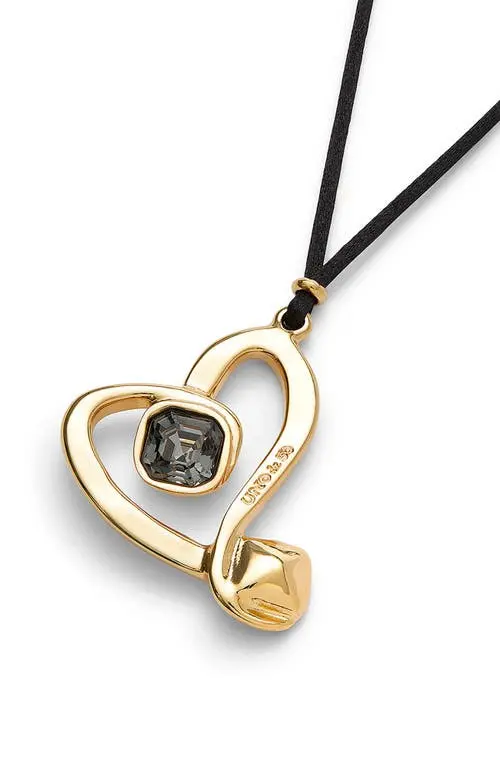 UNODE50 Long Pendant Necklace With Black Crystal Heart