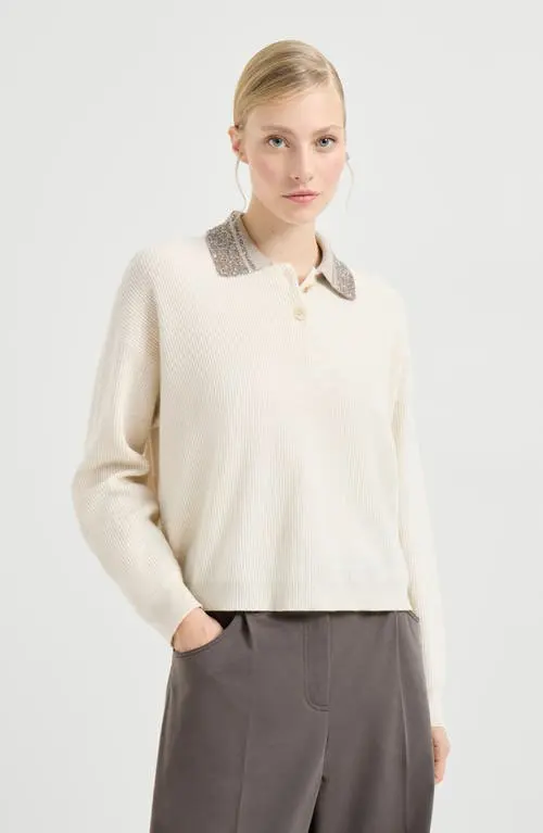 Brunello Cucinelli Polo With Embellished Collar - Beige