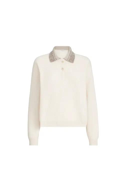 Brunello Cucinelli Polo With Embellished Collar - Beige
