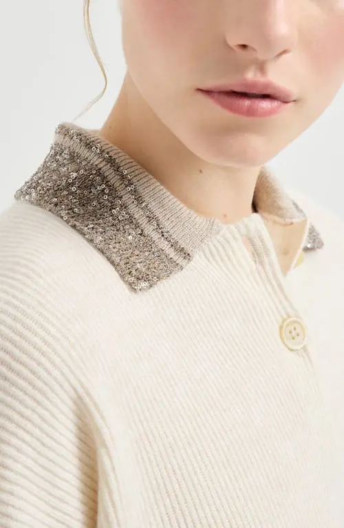 Brunello Cucinelli Polo With Embellished Collar - Beige